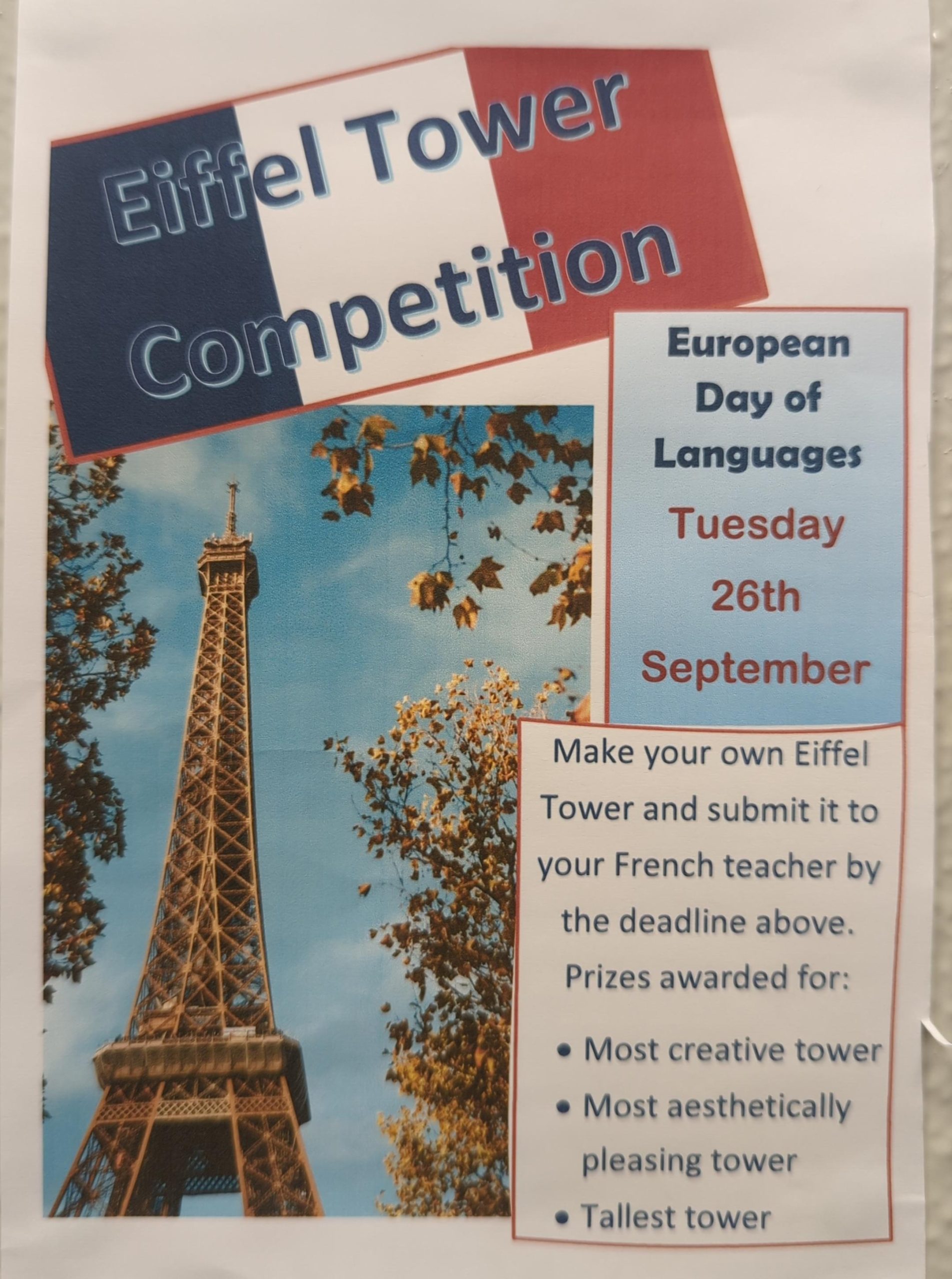 European Day of Languages Eiffel Tower Competition - Cullybackey College